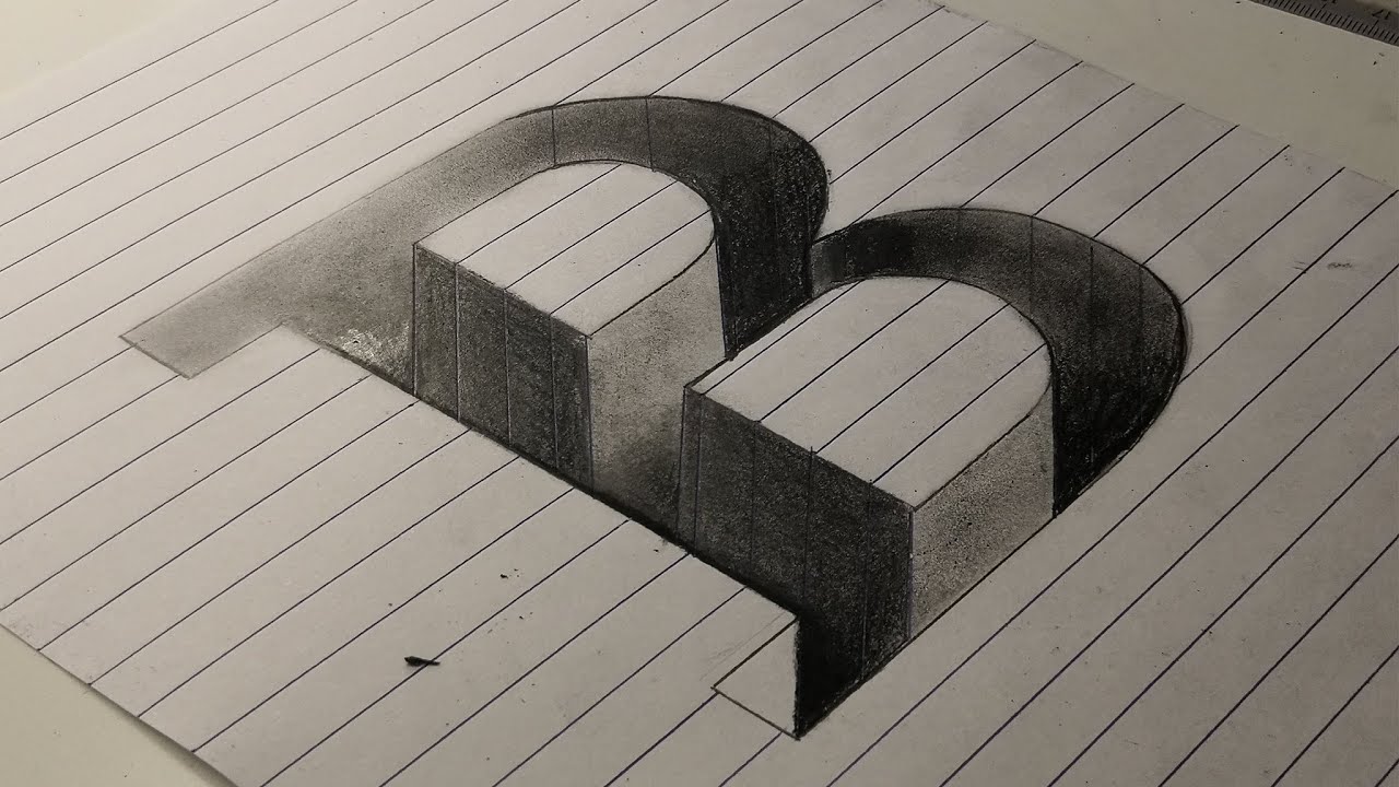 How to draw 3D letter – Tutorial for 3D trick art on paper - YouTube