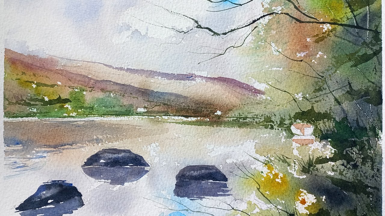 River reflections. Loose watercolor landscape painting - YouTube
