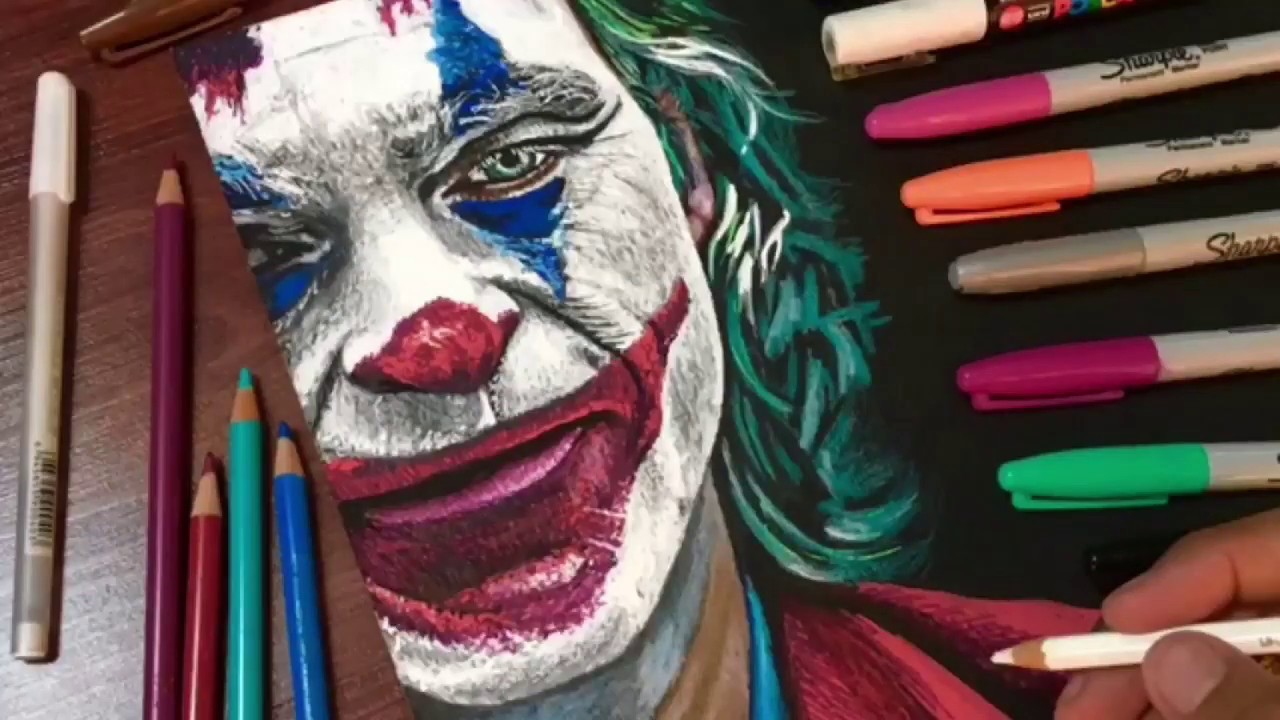 My drawing of Joaquin Phoenix as Joker on black paper - YouTube
