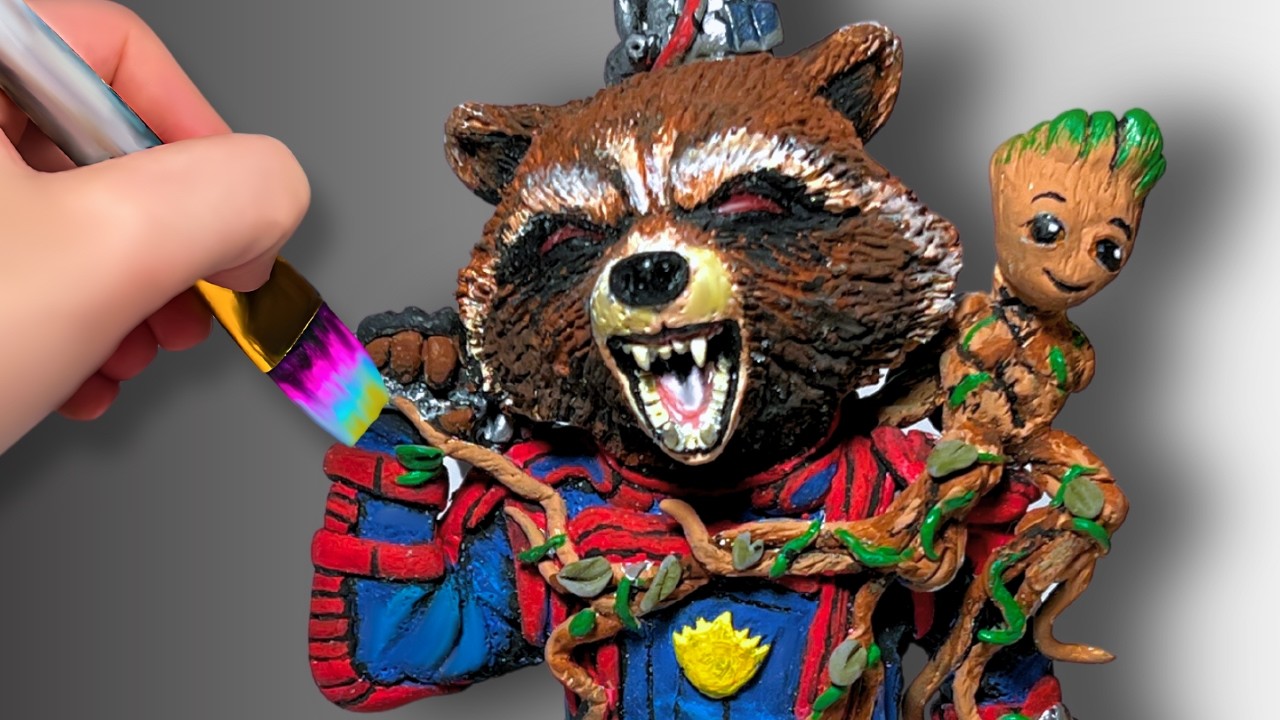 I made Rocket and Groot out of clay! - YouTube