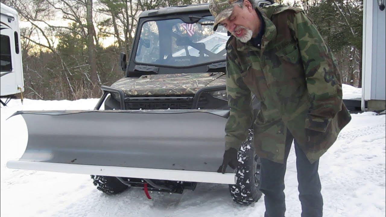 Plowing snow with PVC pipe on blade edge on my 2021 Polaris Ranger - YouTube