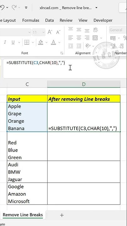 Formula to Remove Line breaks in Excel - YouTube