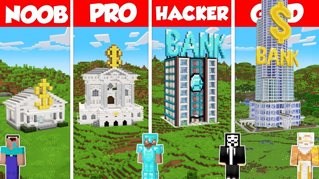 Bank Build Battle Challenge - Noob vs Pro vs Hacker vs God - Minecraft ...