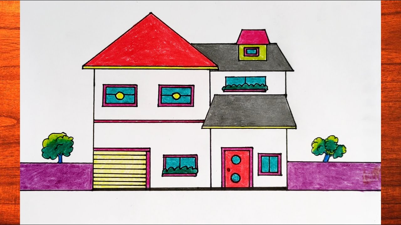 How to draw and coloring a house very easy step by step home drawing ...
