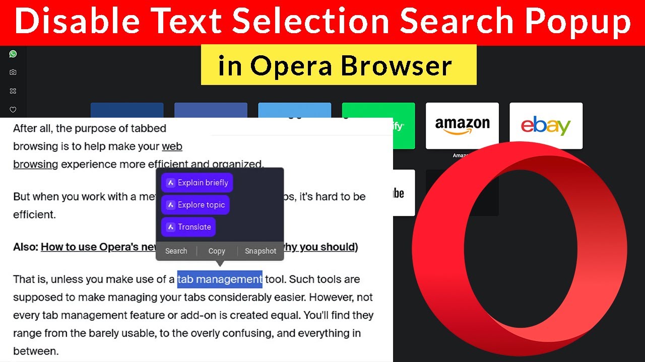 How to Disable Text Selection Search Popup in Opera Browser? - YouTube