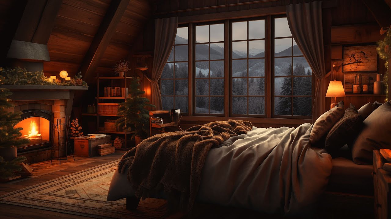 Cozy Winter Ambience - Snowstorm Sounds with Fireplace Crackling for ...