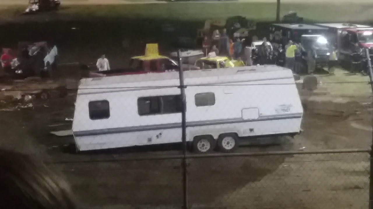 Camper getting demolished by van at the demo derby in lancaster - YouTube