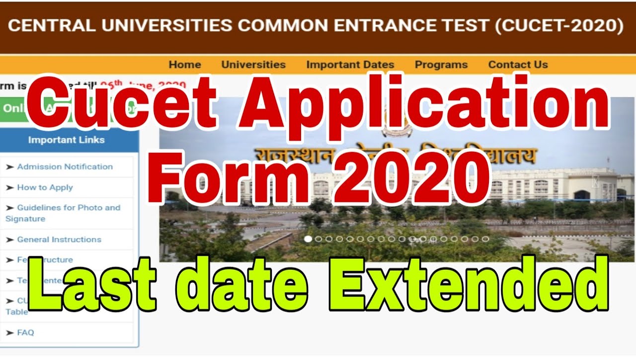 Cucet Admission 2020 Application Form Last Extended Again || Cucet Exam ...