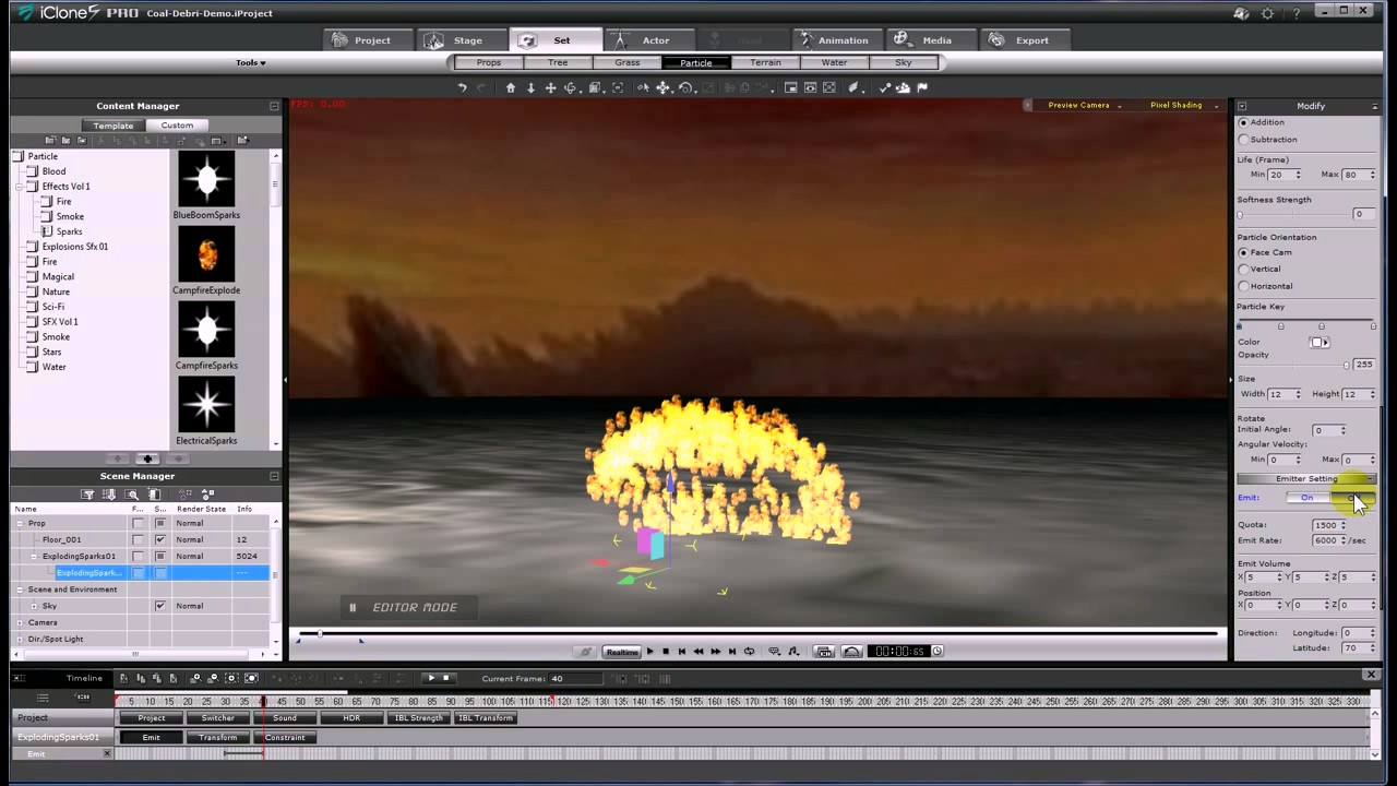 iClone 5 Props - Exploding Sparks Special Effect - Demo & Tutorial - YouTube