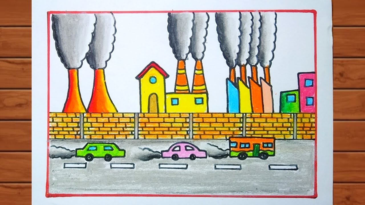 How to Draw Air Pollution Easily / Air Pollution Drawing Oil Pastel ...
