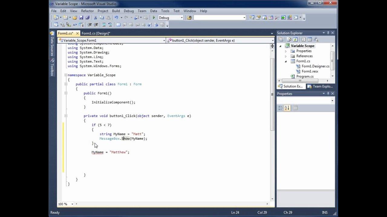 Visual C# 2010 - Variable Scope - YouTube