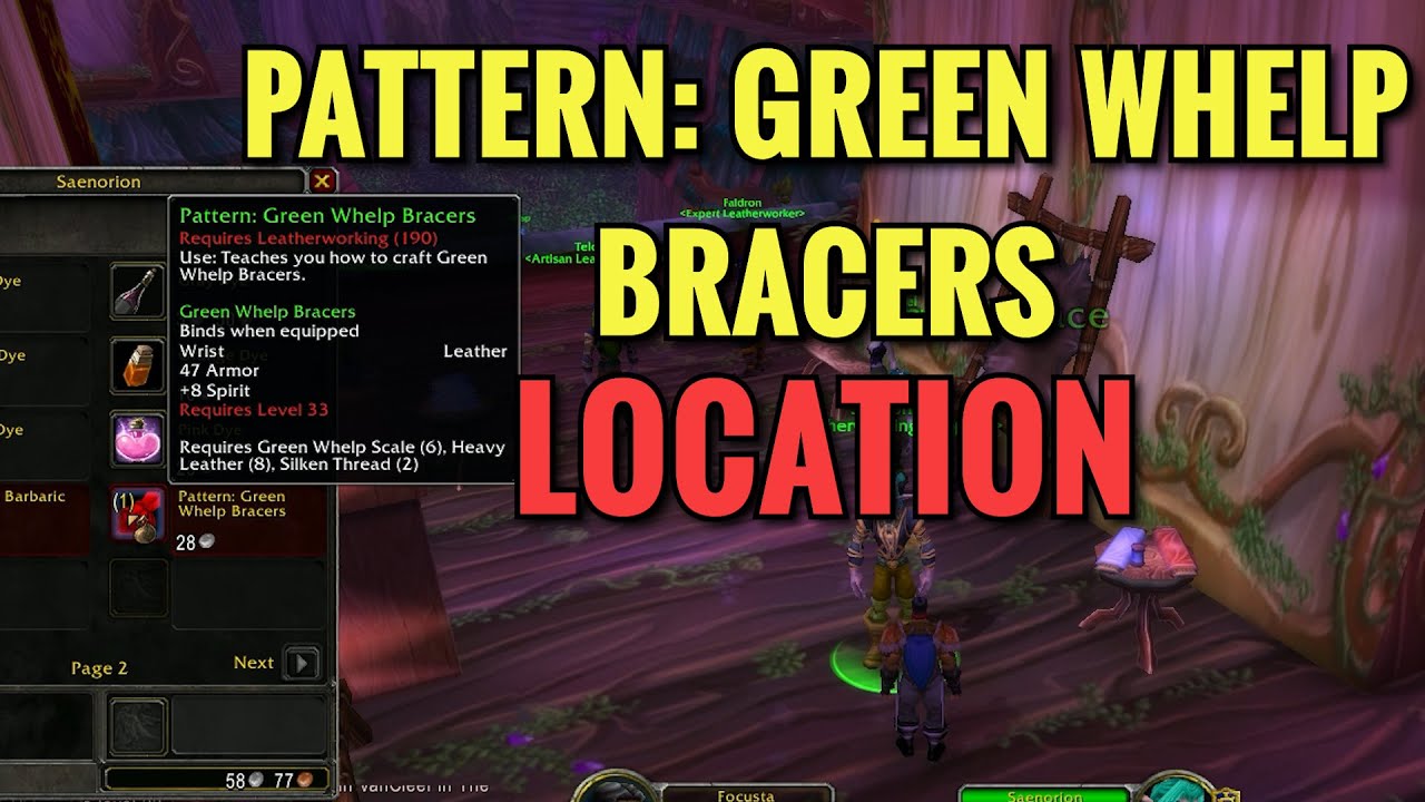 Green Whelp Bracers Pattern Vendor Location - WoW Classic - YouTube