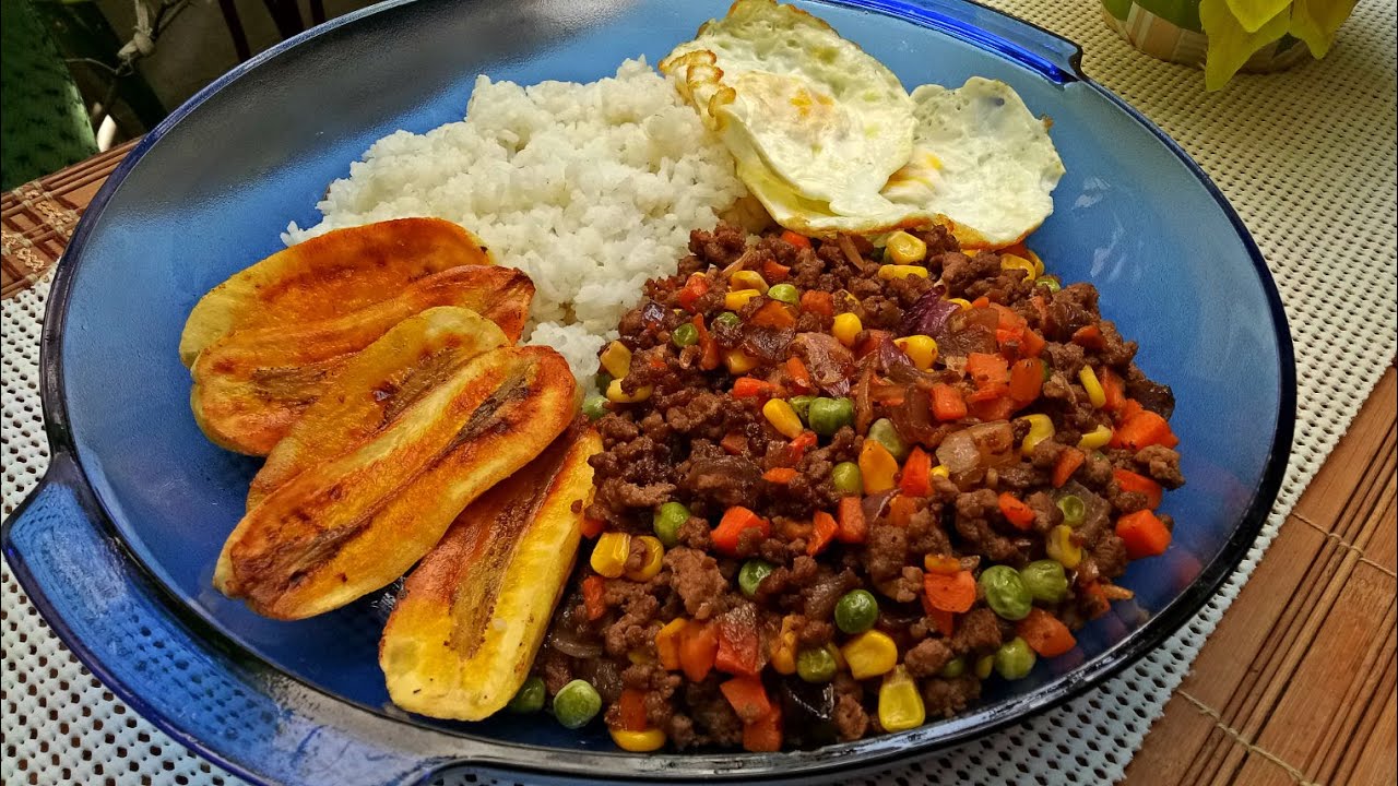Easy Arroz Ala Cubana Filipino Style Ground Beef Recipe Served With ...