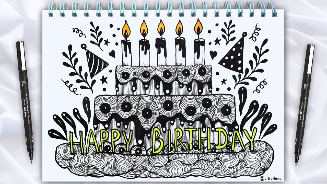 Birthday Cake Zentangle Art - YouTube