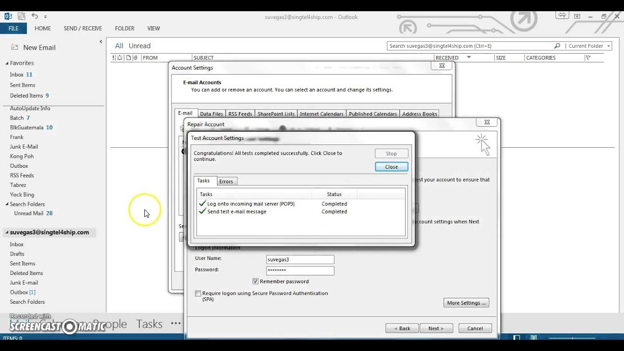 Testing OutLook configuration for MailConnect - YouTube