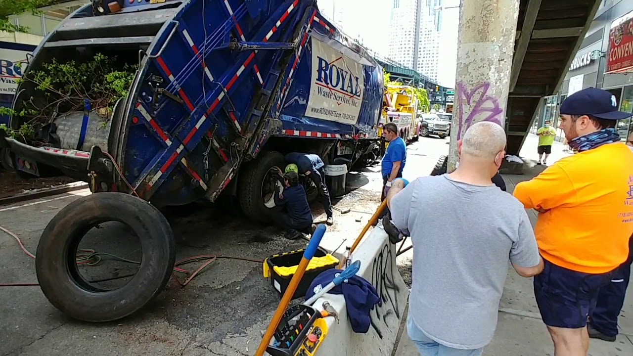 NYC Garbage Truck Accident At Queens Plaza - YouTube