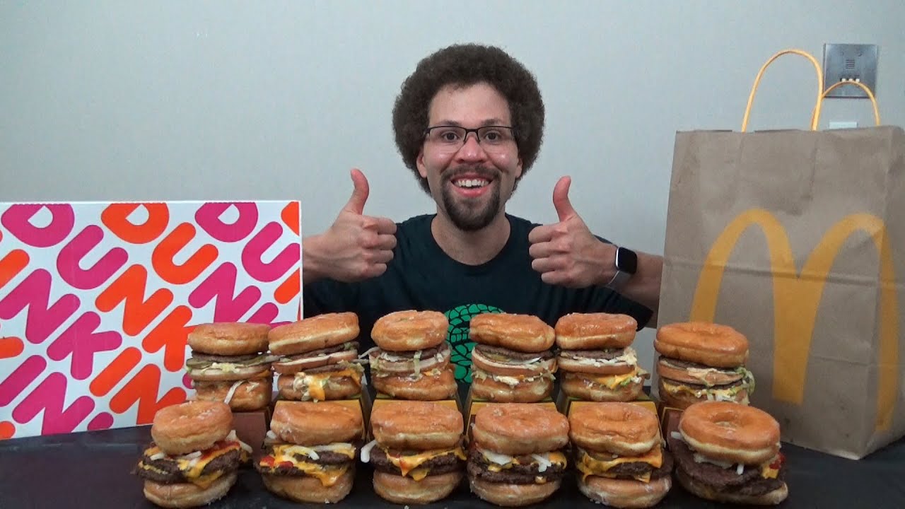 DUNKIN McDONUTS DONUT BURGER CHALLENGE - YouTube
