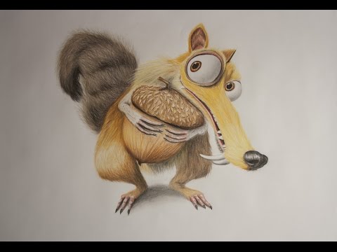 Drawing Scrat the squirrel from Ice Age using Faber Castell Polychromos color pencils