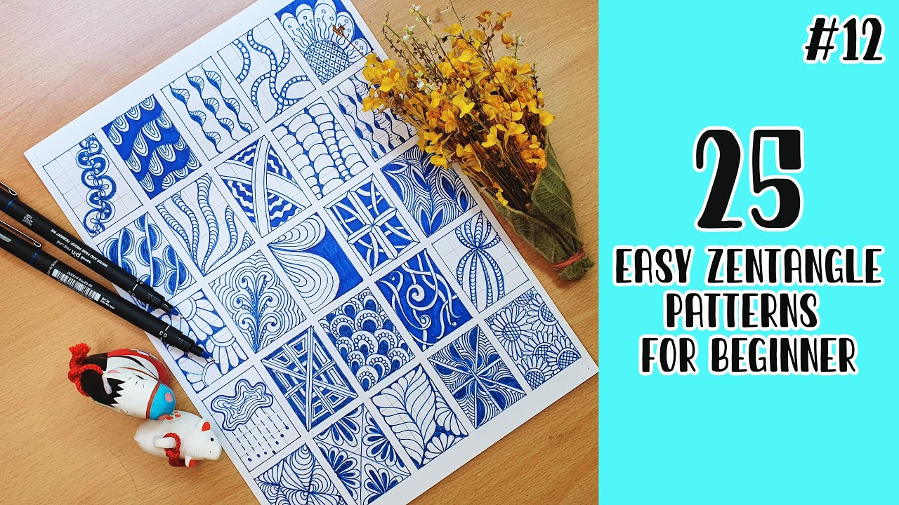 25 Easy Zentangle Patterns for Beginners || 25 Easy Doodle Patterns #12 ...