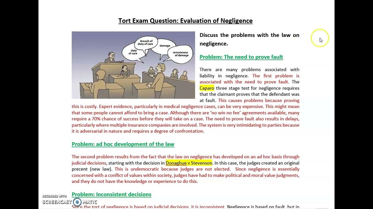 Exam Question: Evaluation of negligence in tort - YouTube