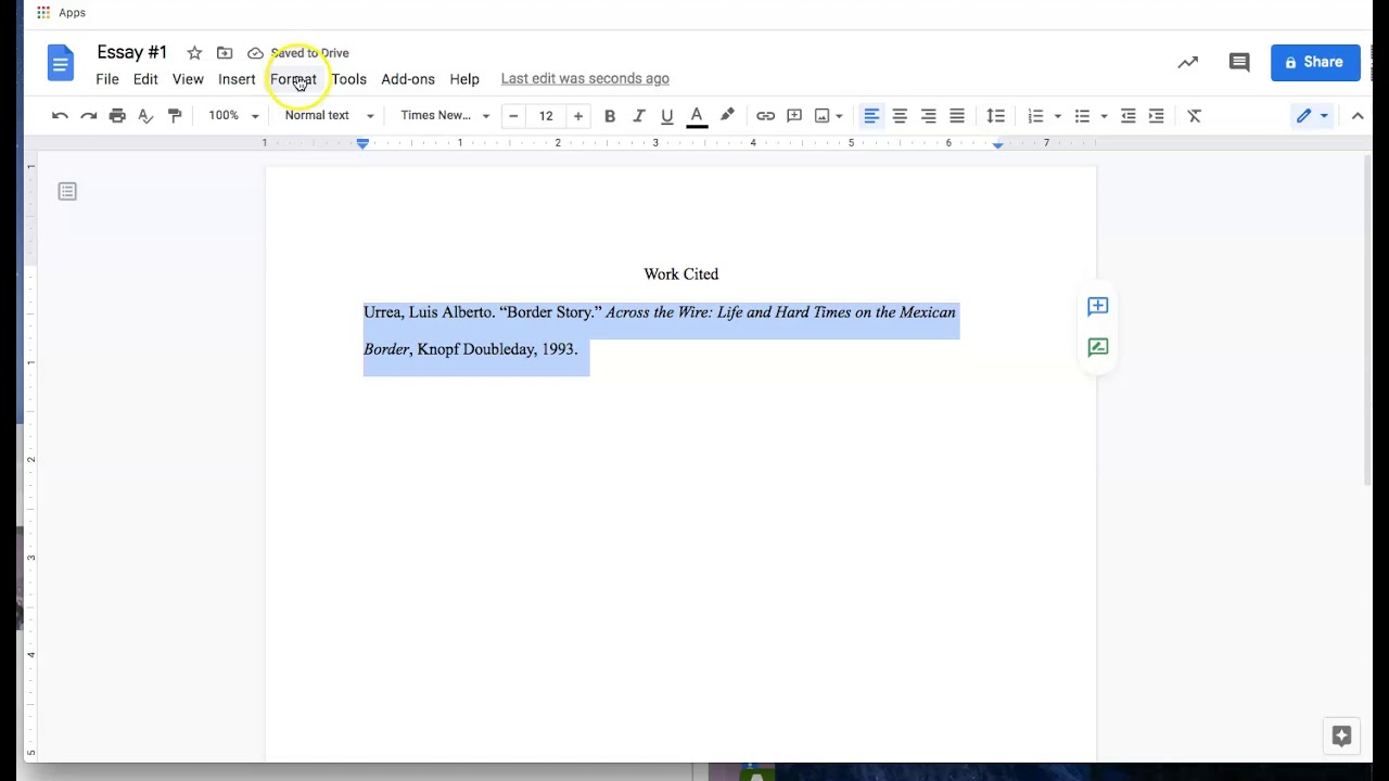 Works Cited and Hanging indent for Essay #1 - YouTube