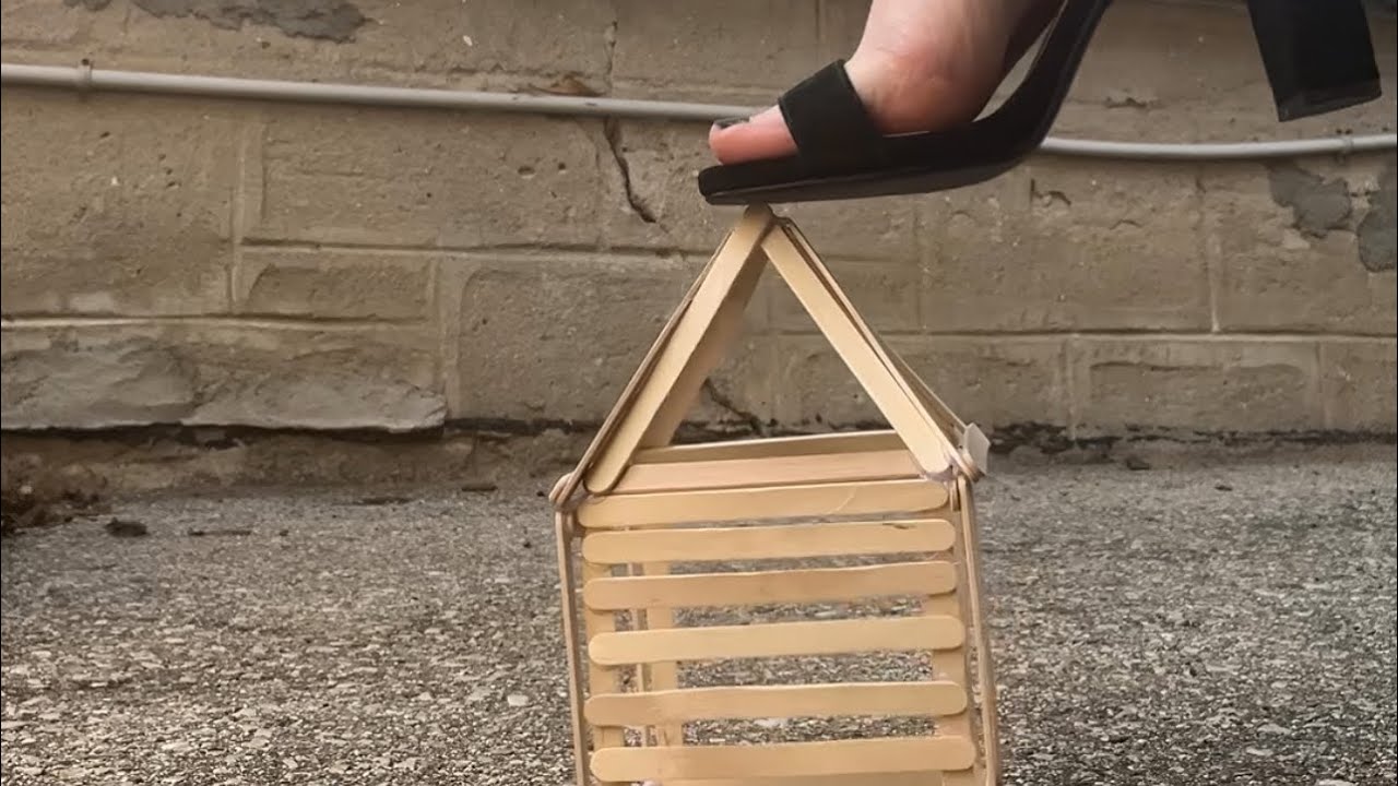 Ava Crushes Popsicle stick House - YouTube
