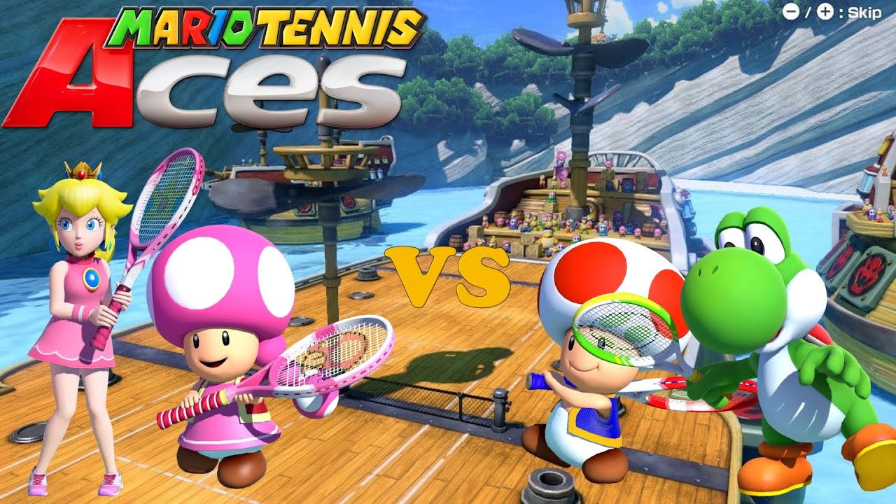 Mario Tennis Aces - Peach & Toadette vs Yoshi & Toad - Savage Sea - YouTube