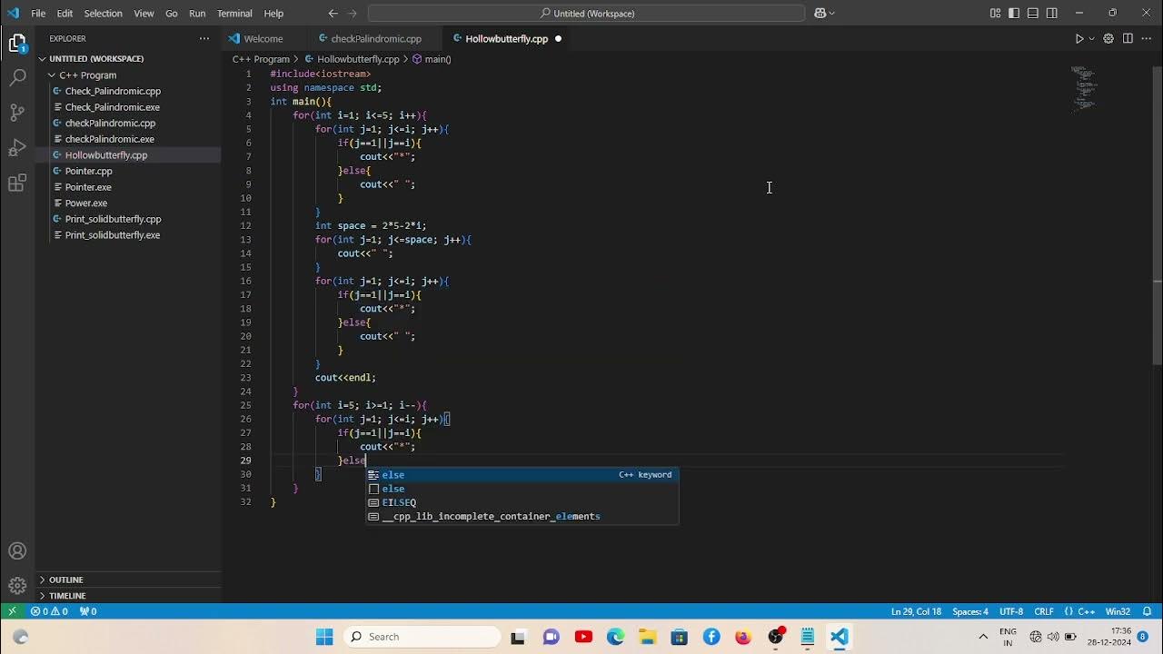 #Print hollow butterfly in c++ program - YouTube