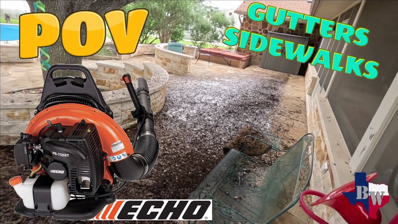 Cleaning gutters and patio with an Echo PB755ST Leaf Blower - POV - YouTube