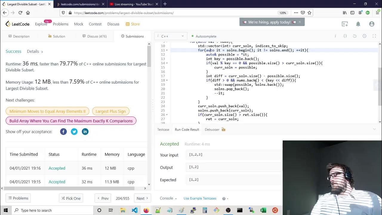Largest Divisible Subset (Medium), Leetcode, C++, Briefly revisited - YouTube