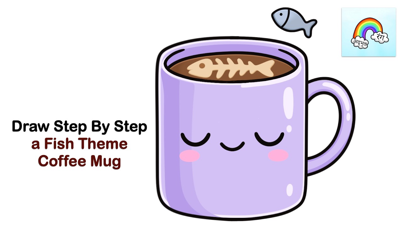 Draw Step by Step A Cute Fish - Themed Latte Mug ☕️ Easily - YouTube