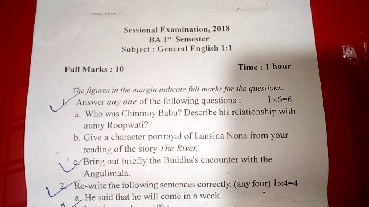 General English Question Paper 2018 II B.A 1st Sem Sessional Exam 2018 ...