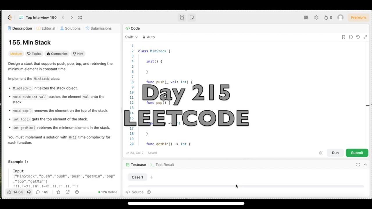 Day 215: LeetCode Problem 155. Min Stack - Swift - YouTube