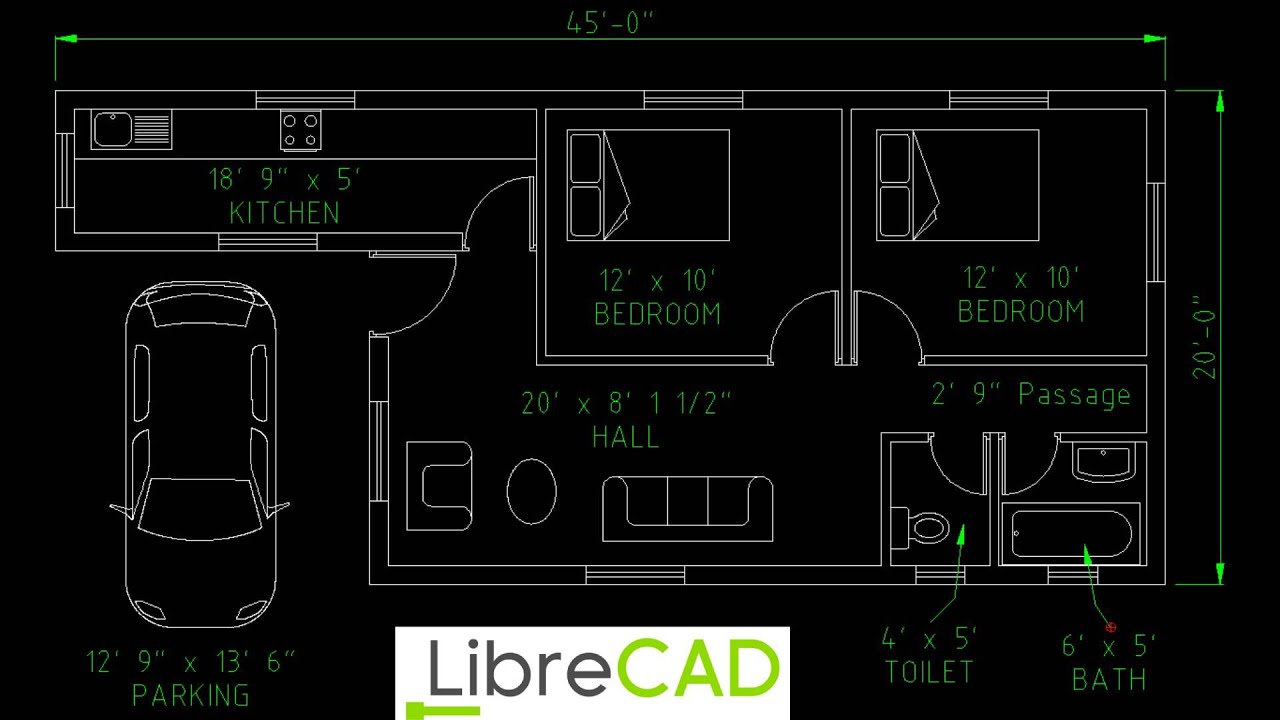 How to Draw a 45' x 20' Floor Plan in LibreCAD with Exact Measurements ...