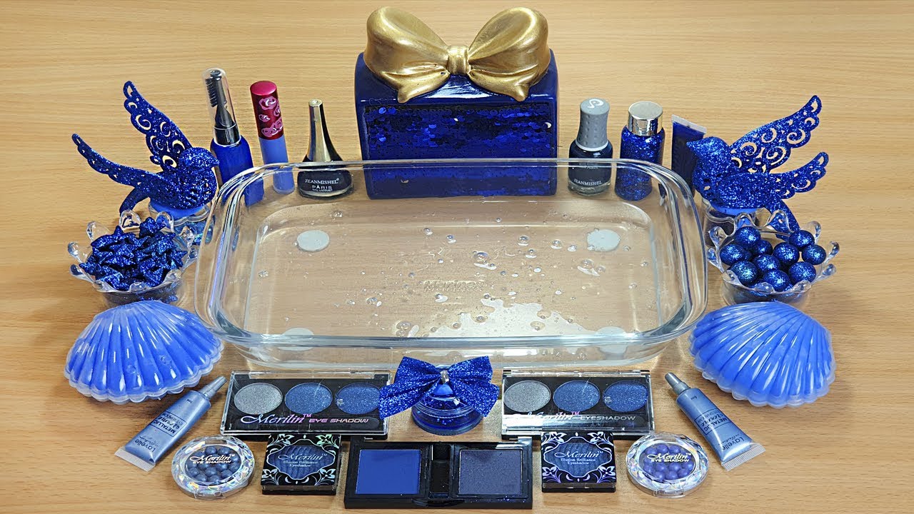 Slime Navy Blue Mixing makeup and glitter into Clear Slime - YouTube