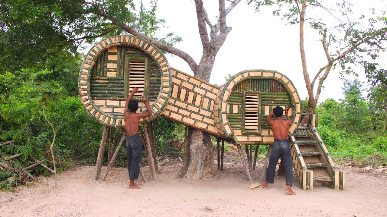 Build Mini House Using Wooden Brick And bamboo - YouTube
