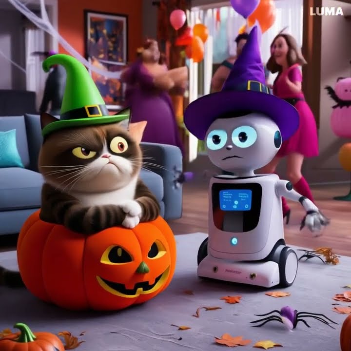 Halloween Cat Revenge - Grumpy Cat and AI Home Cleaning Robot ...