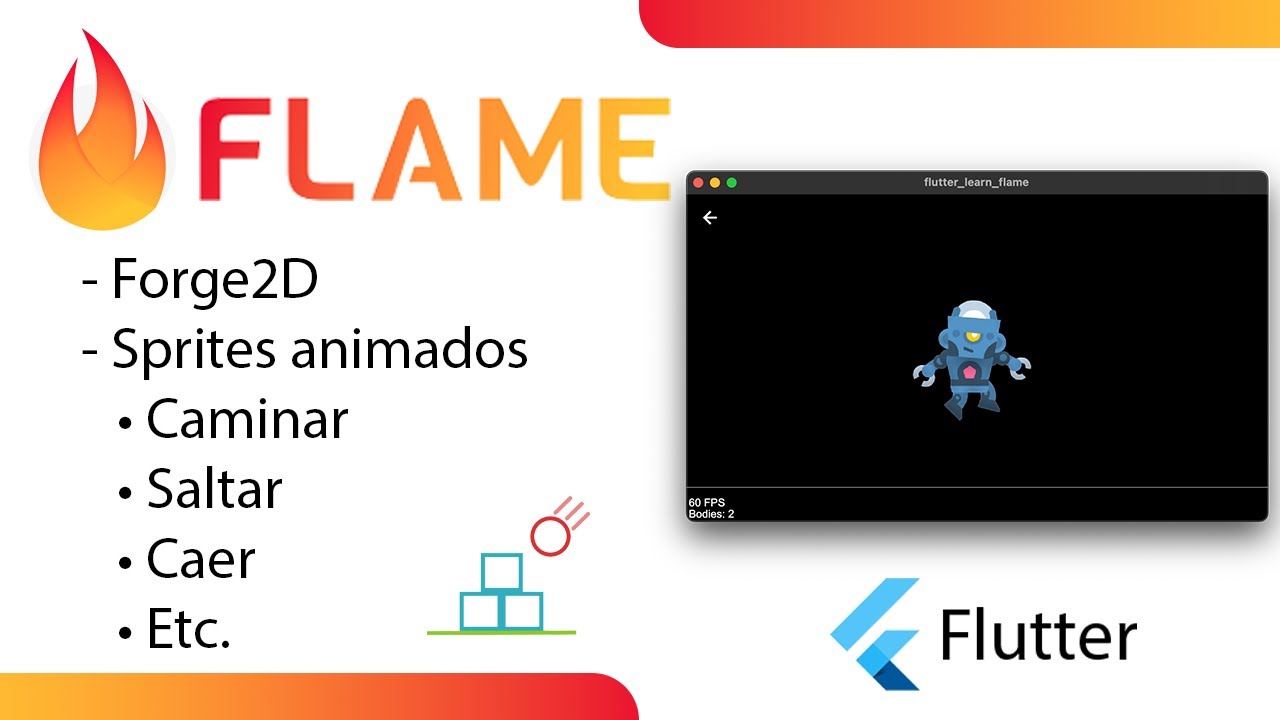 09 - Flutter Flame: Forge2D Sprites animados: caminar, saltar, caer ...
