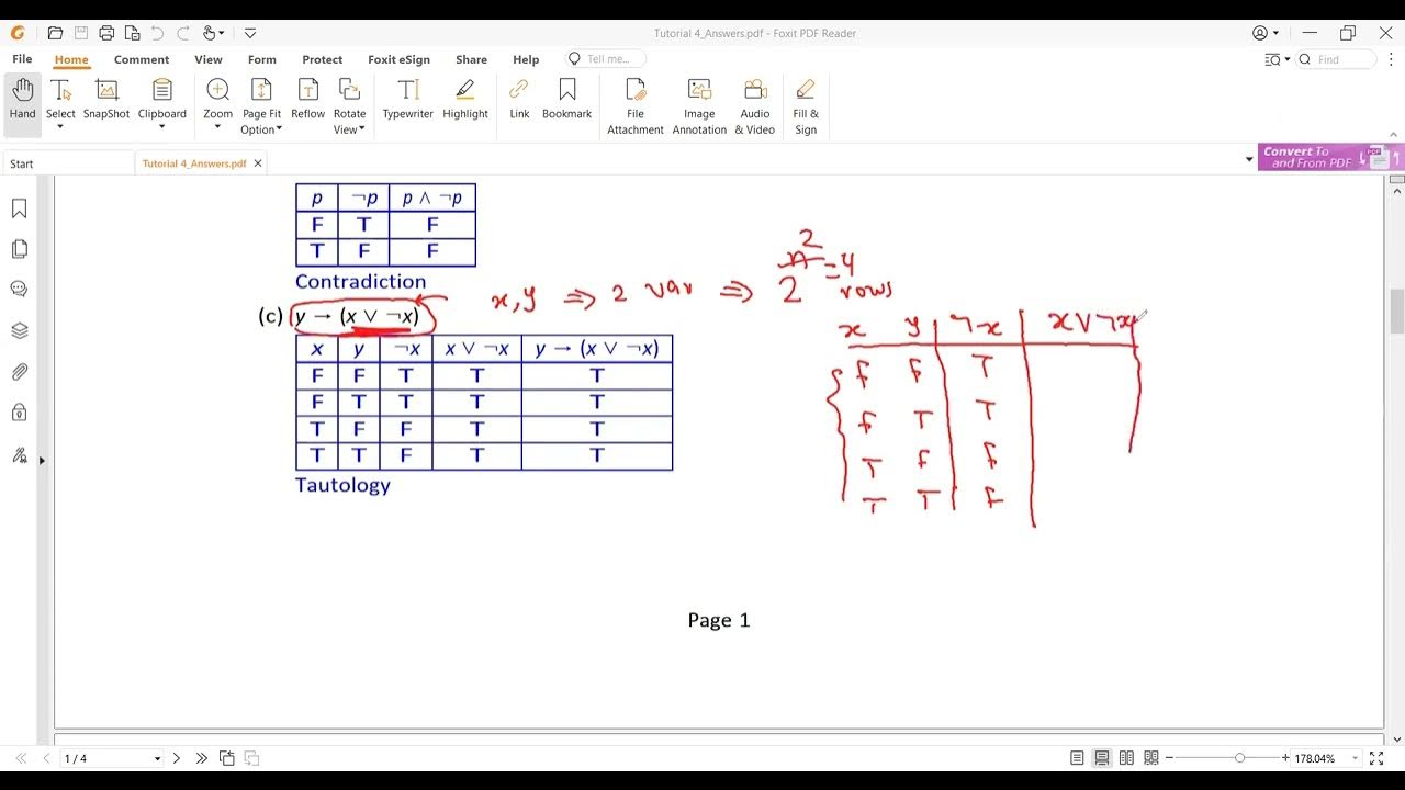 Tutorial 4 solution : Propositional logic, truth table and logical equivalence - YouTube