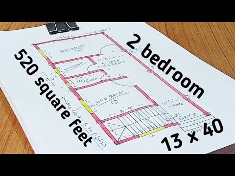 2 बेडरूम वाला घर का नक्शा ll 13x40 house plan design ll 520 square feet ...