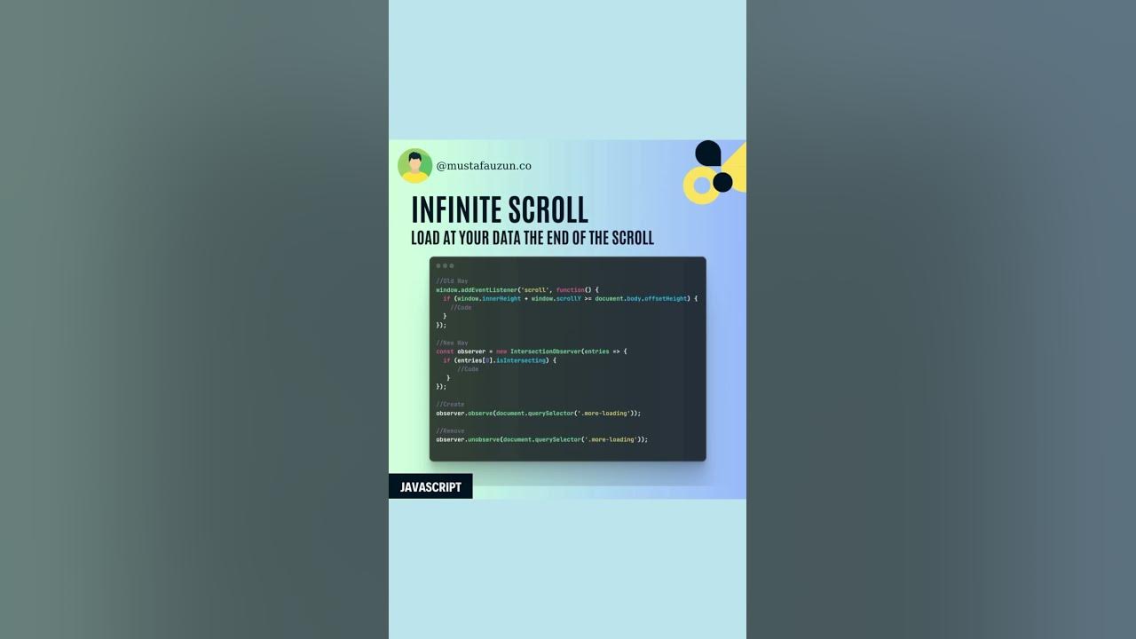 Javascript Infinite Scroll Load At Your Data The End Of The Scroll Javascript Youtube