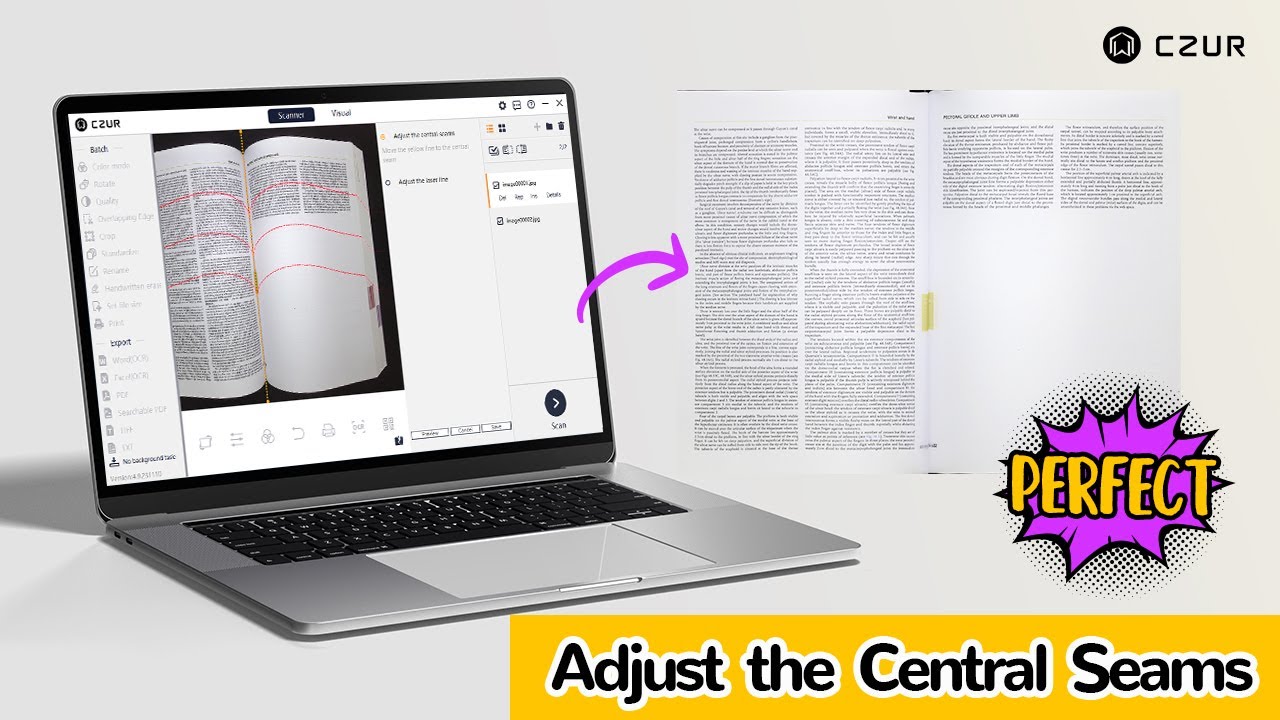 How to adjust the central seams during scanning books? - YouTube