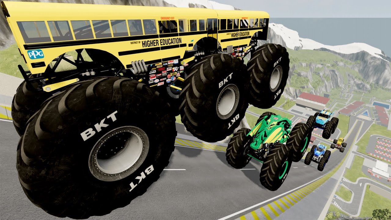 Epic High Speed Jumping Monster Truck Monster Jam Jump & Crashes Car In ...