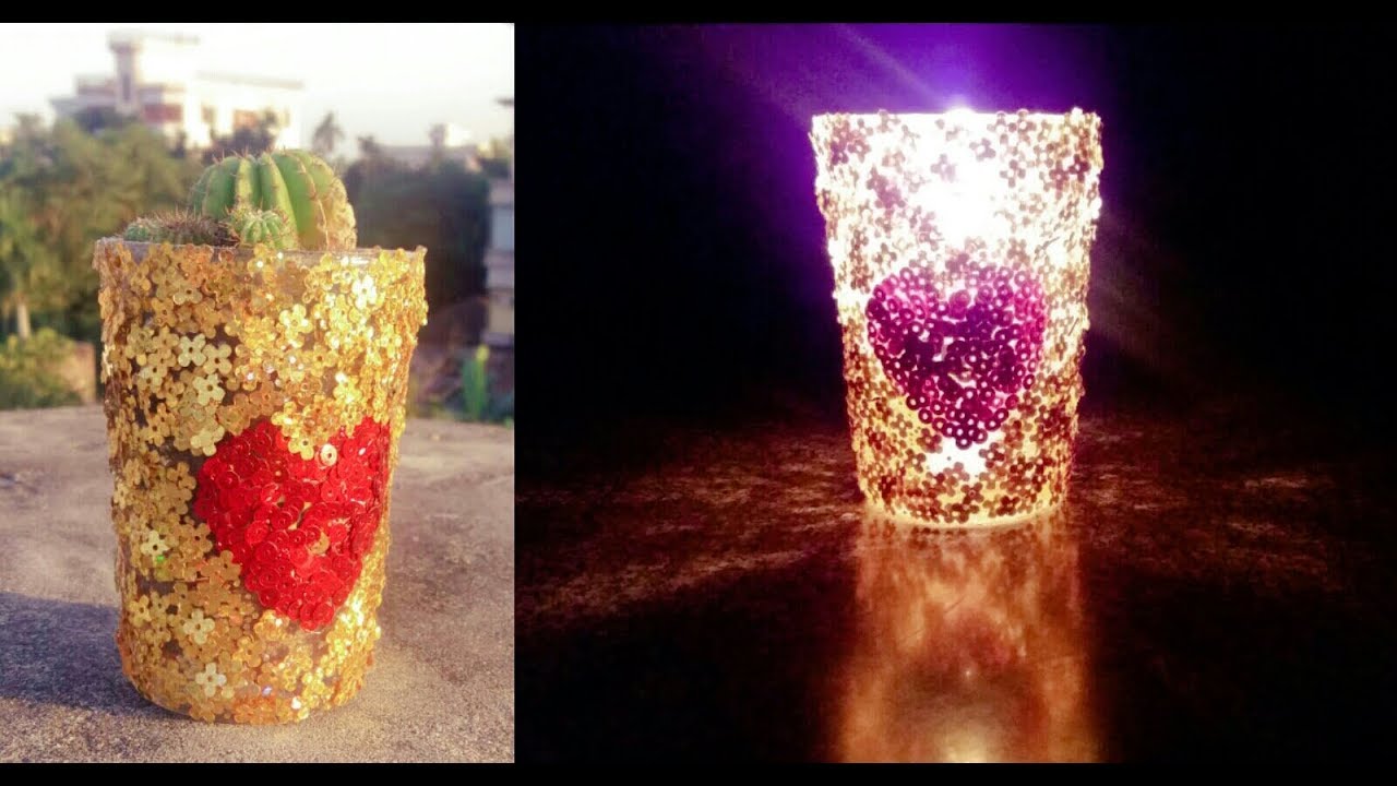 creative ideas for old water glass/ DIY Plant Pot/ DIY Candle Holder ...