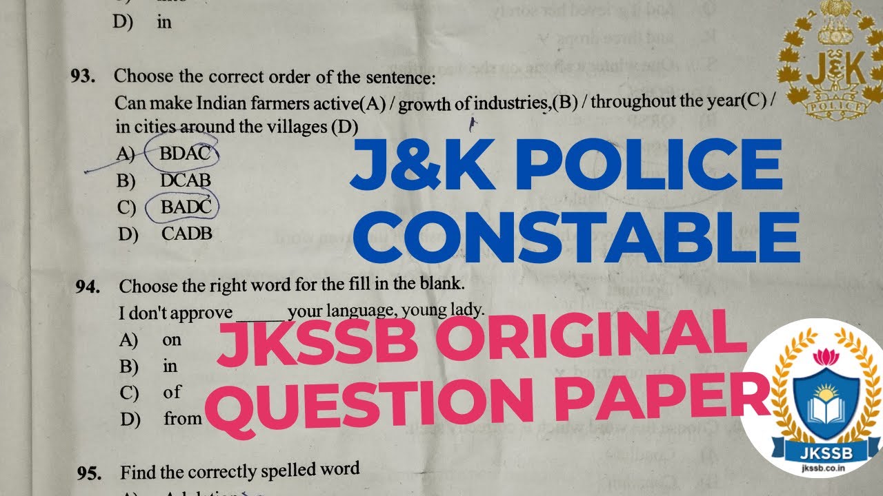 Jk police constable/previous question paper/jkssb/jk police constable ...