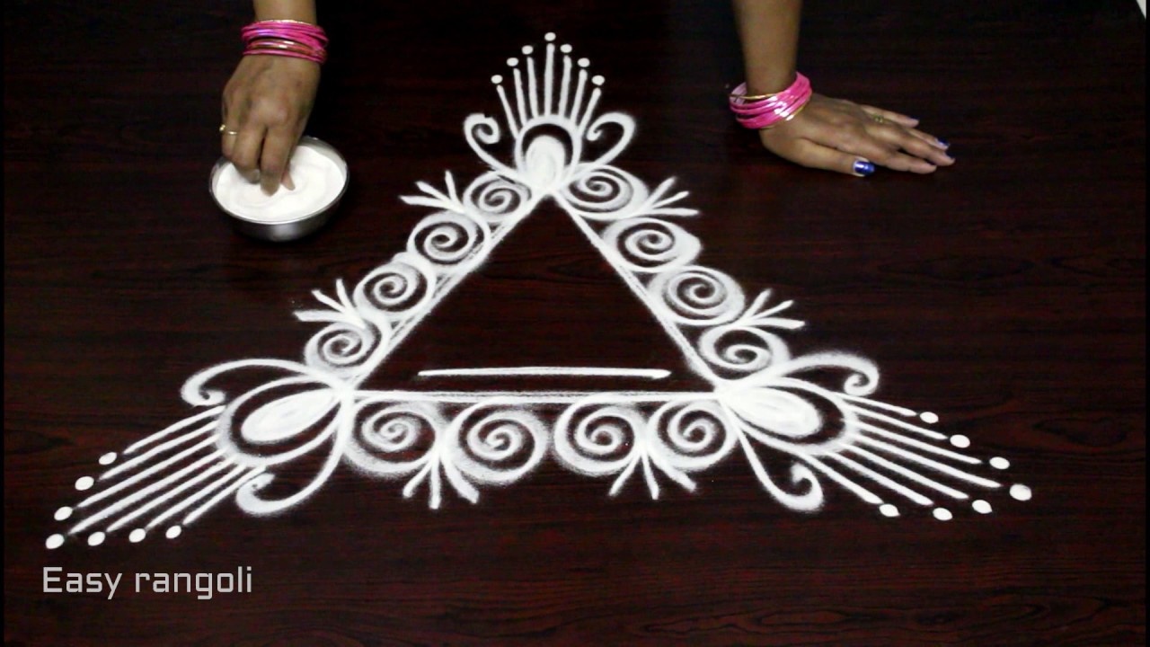 creative easy rangoli designs with side borders || simple freehand ...