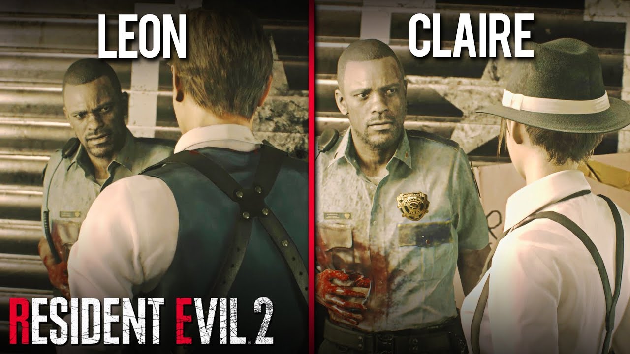 Resident Evil 2 REMAKE - Leon vs Claire Gets Rescued by Lt. Marvin ...