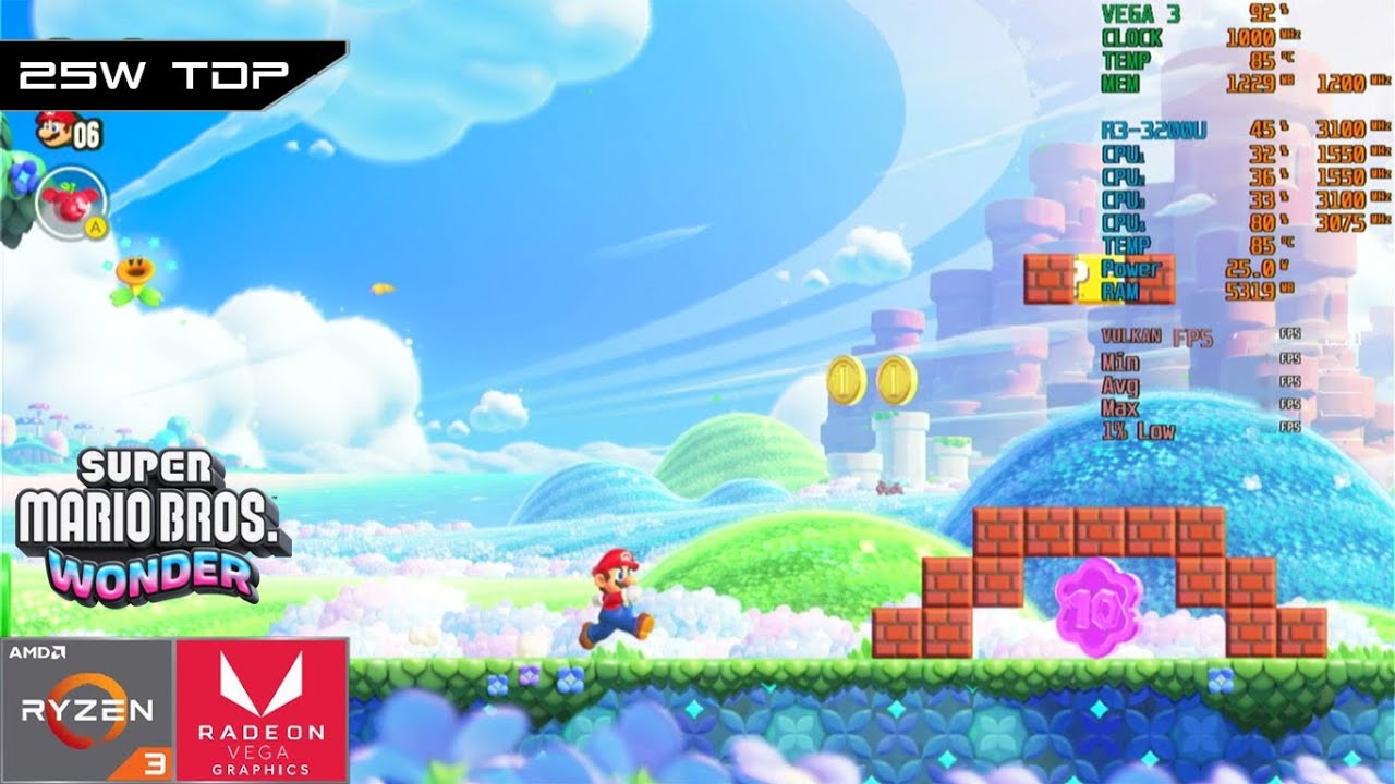 Super Mario Bros. Wonder (Ryujinx) | AMD Ryzen 3 3200U Vega 3 - YouTube