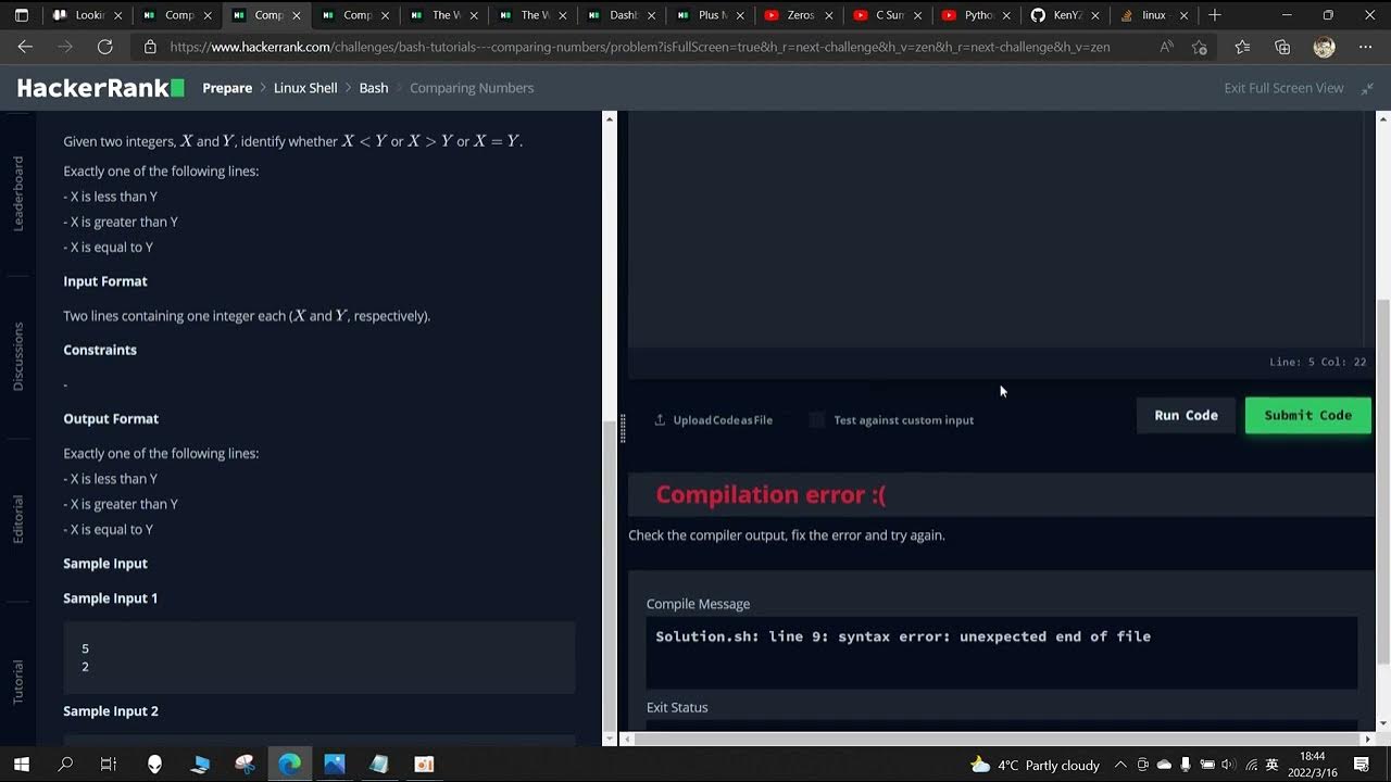 Comparing Numbers In Linux Shell Hackerrank Youtube