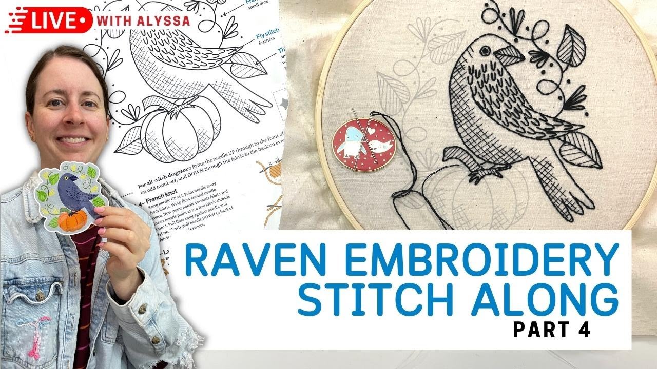 Raven embroidery stitch-along - part 4 - Live with Alyssa - YouTube